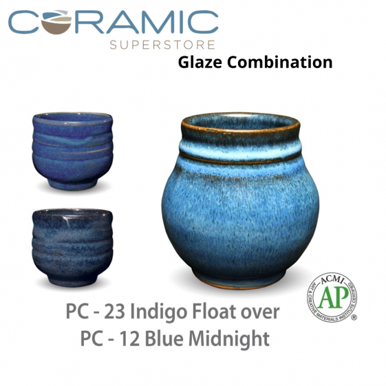 Indigo Float PC-23 over Blue Midnight PC-12 Pottery Cone 5 Glaze ...