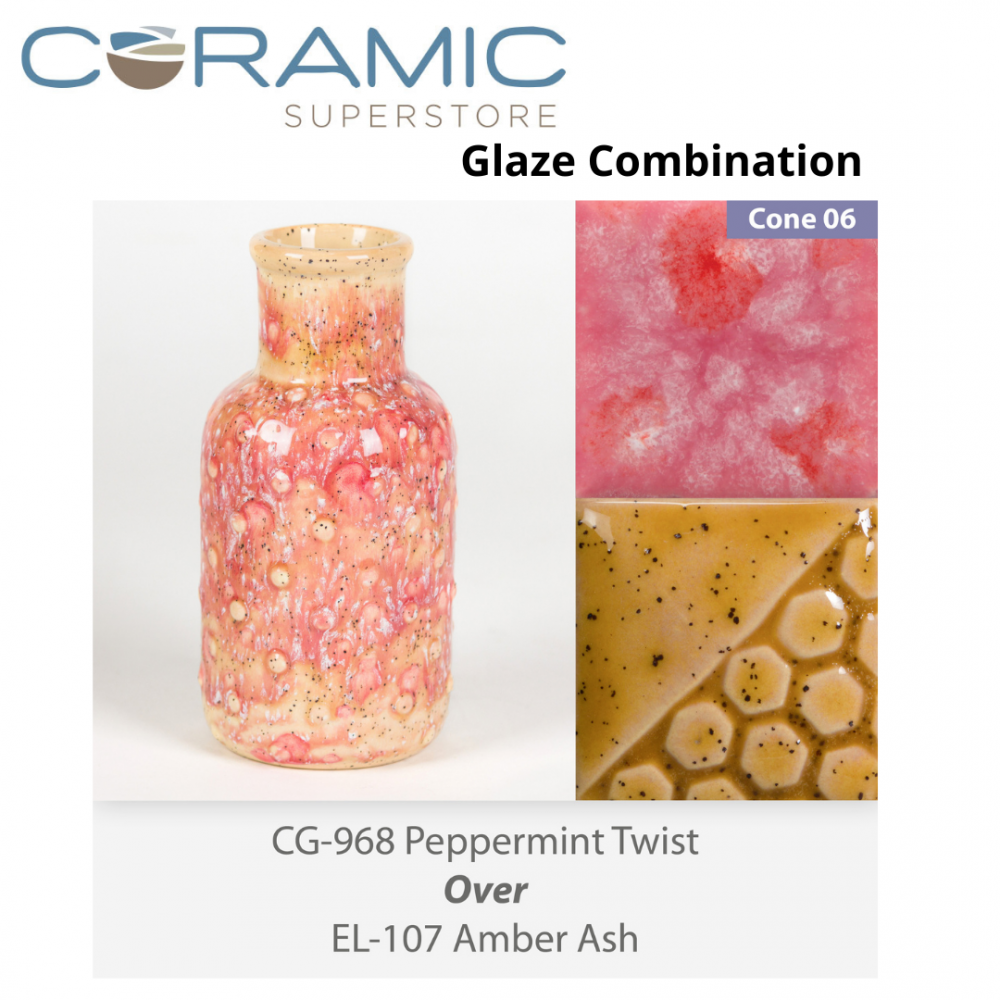 Peppermint Twist - CG968 over Amber Ash EL107 Mayco Glaze Combination