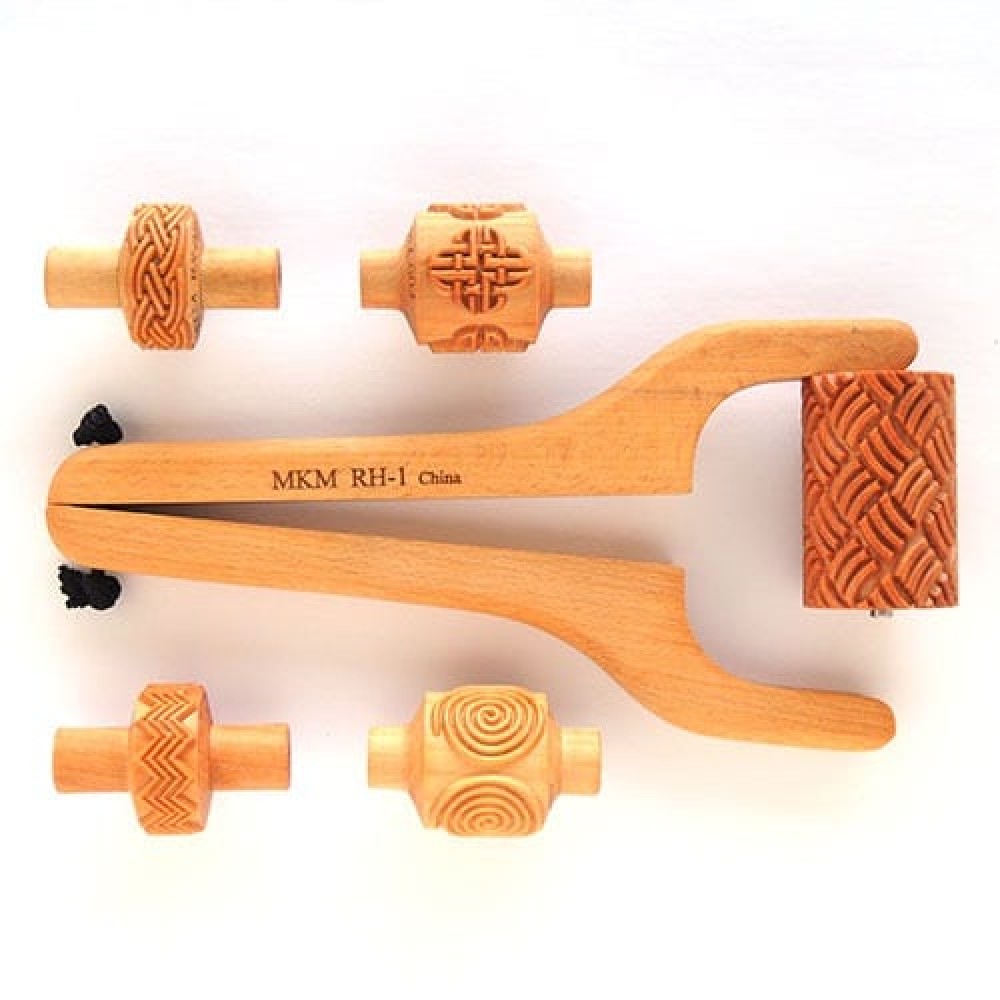 RS-024 - Embossed Flowers Small Handle Roller by MKM Pottery Tools