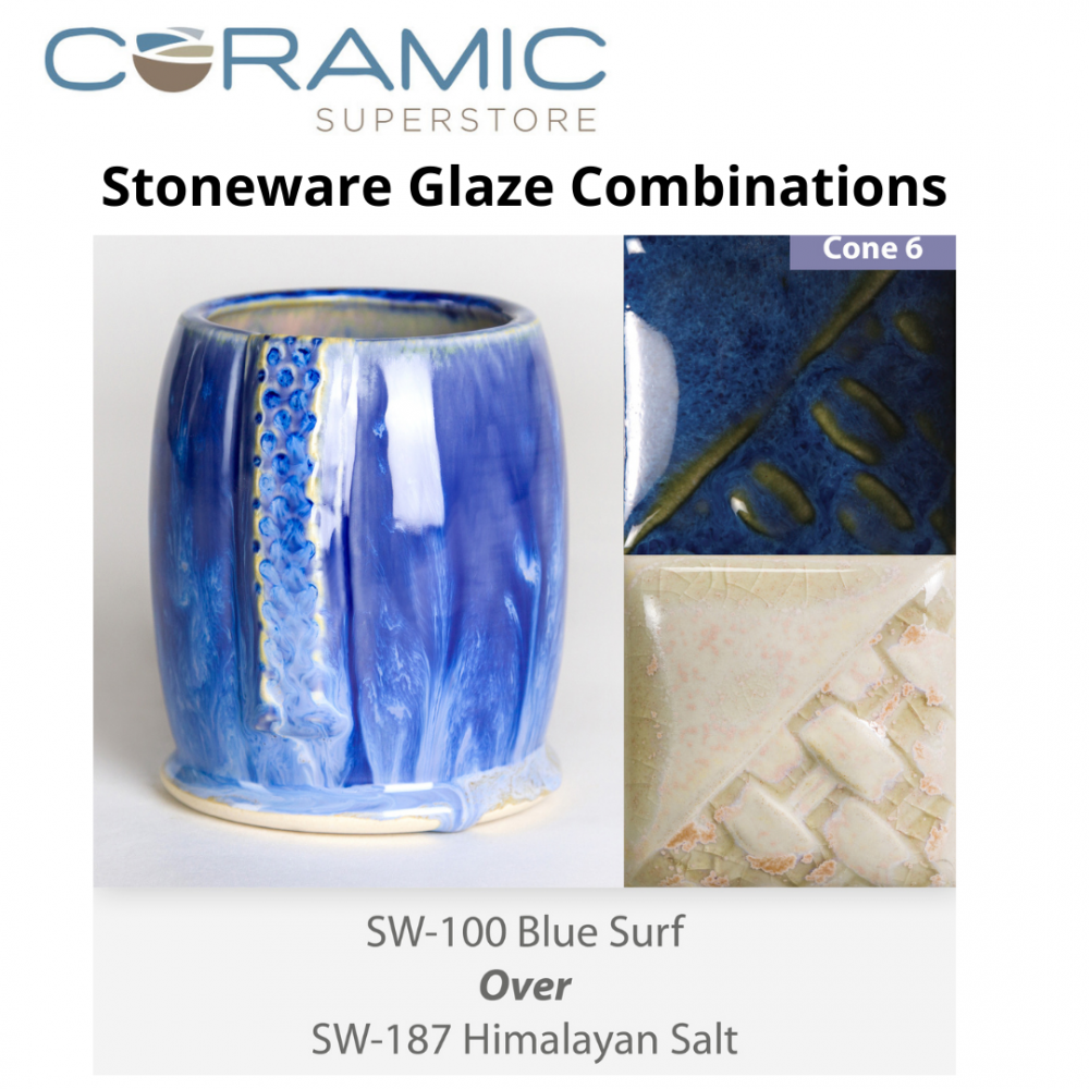 Blue Surf SW-100 over Himalayan Salt SW-187 Stoneware Mayco Glaze ...