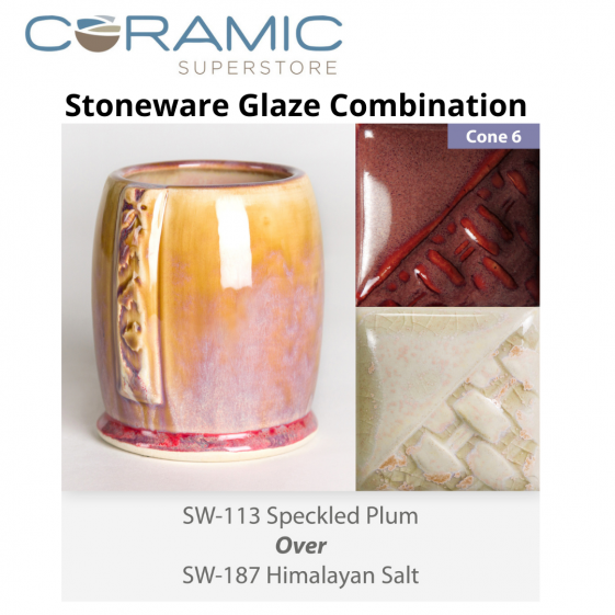 Speckled Plum SW-113 over Himalayan Salt SW-187 Stoneware Mayco Glaze ...