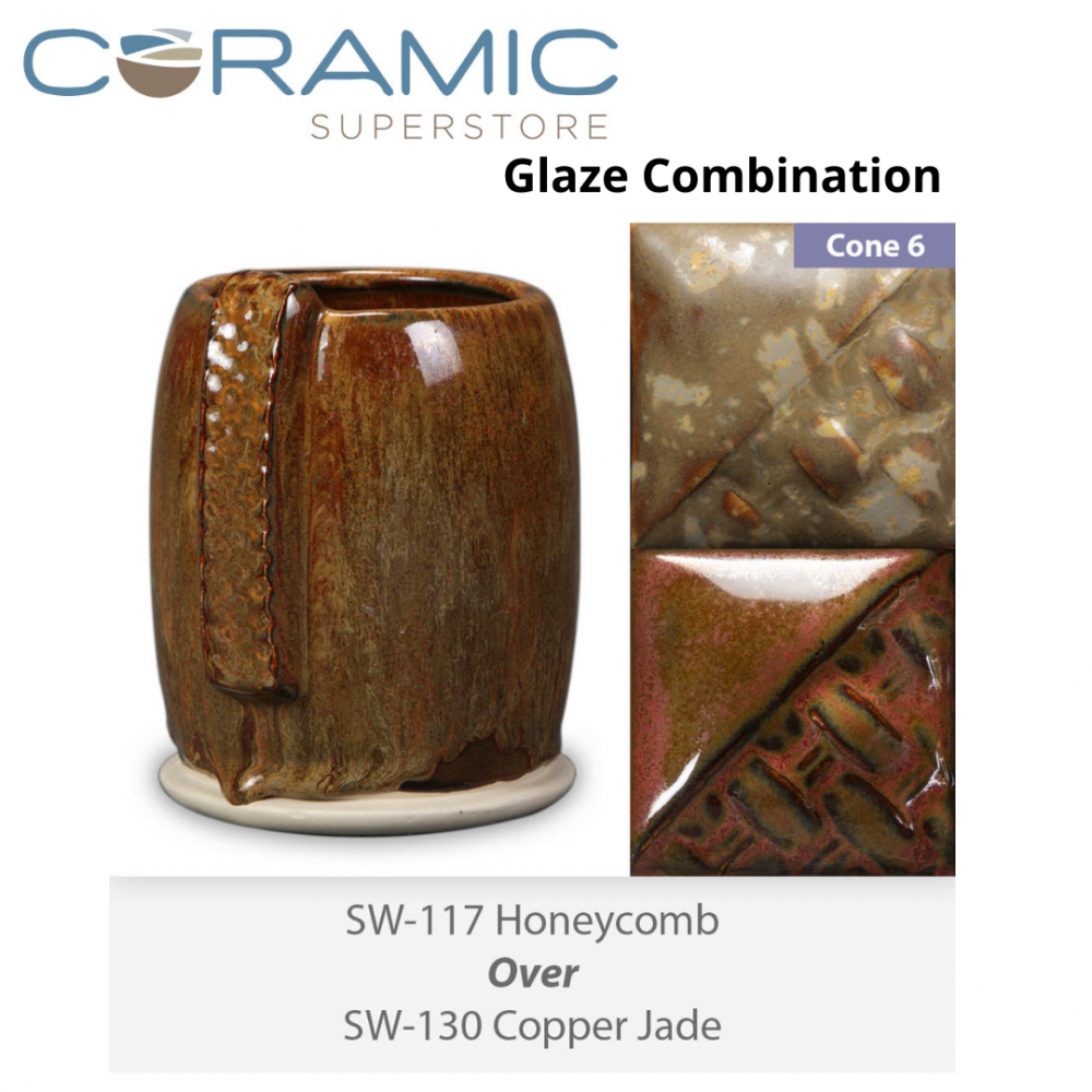 Honeycomb SW117 over Copper Jade SW130 Stoneware Mayco Glaze Combination