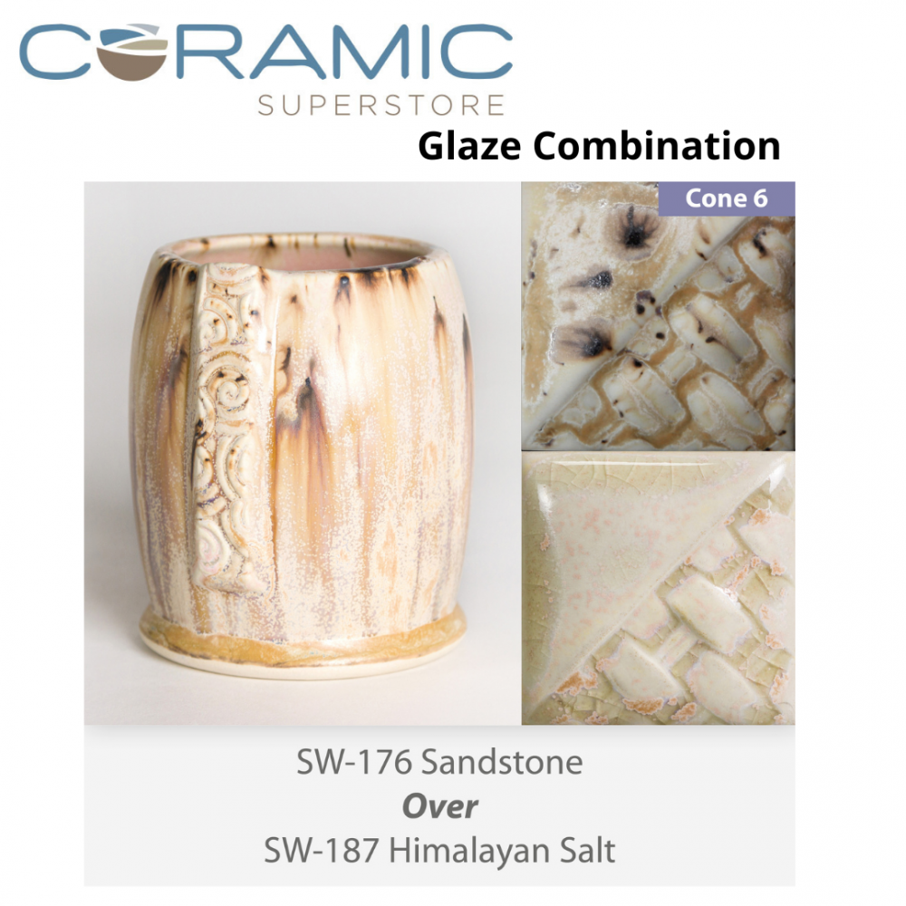 Sandstone SW-176 over Himalayan Salt SW-187 Stoneware Mayco Glaze ...
